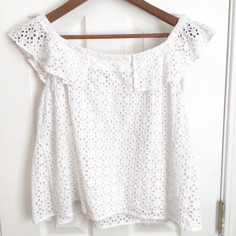 Chelsea & Theodore White Eyelet Ruffle Top Nwot - Gem